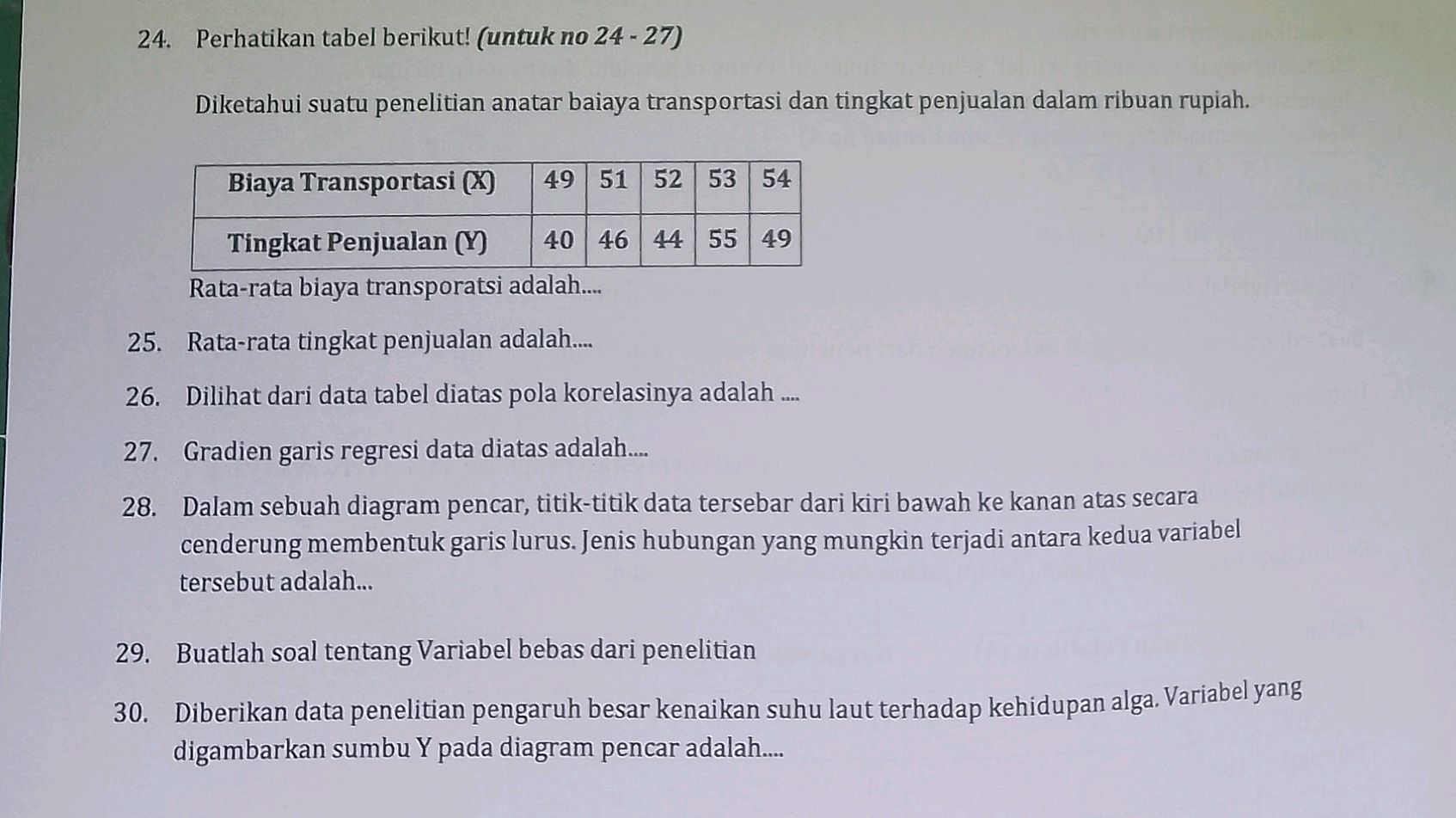 24. Perhatikan tabel berikut! (untuk no | StudyX