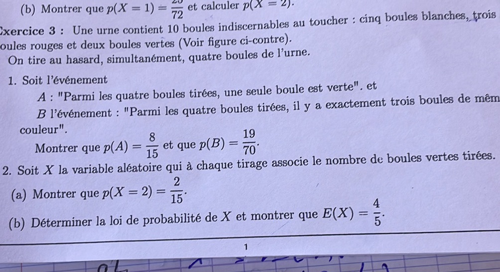 (b) Montrer que $p(X = 1) = {25}{72}$ et | StudyX