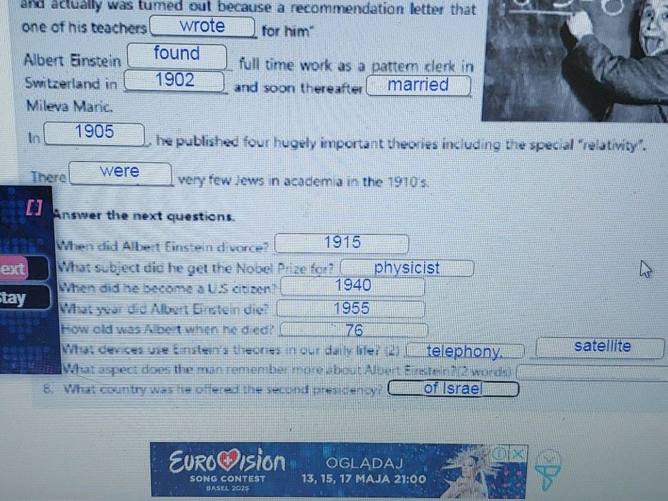 Answer the next questions. When did Albert | StudyX