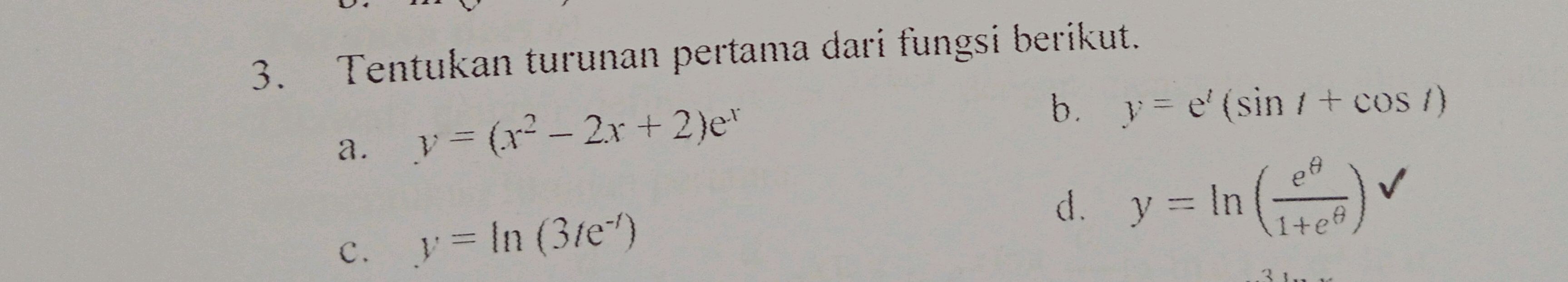 3. Tentukan turunan pertama dari fungsi | StudyX