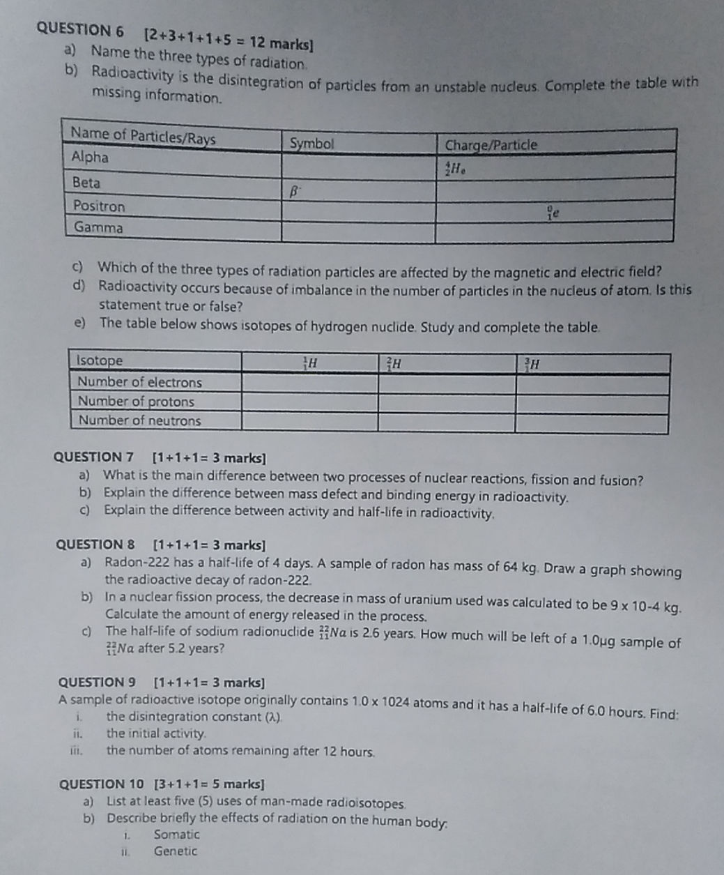 QUESTION 6 [2+3+1+1+5= 12 marks] a) Name the | StudyX