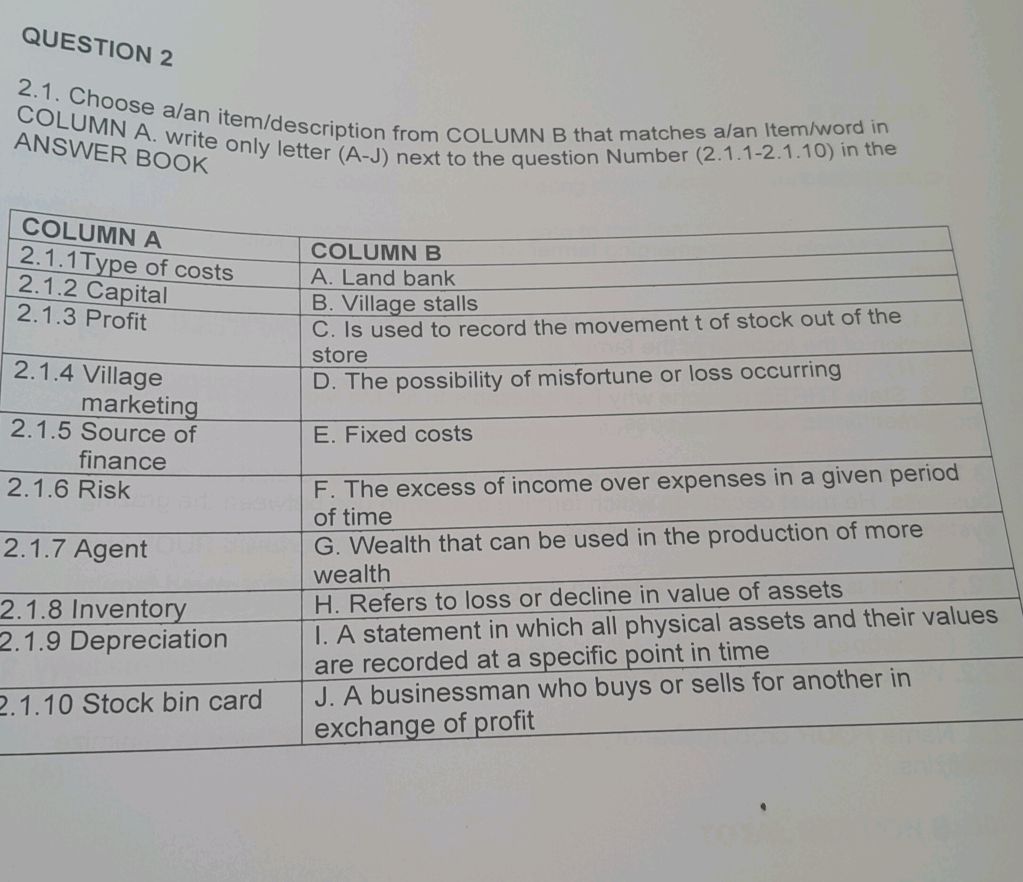 2. Choose a/an item/description from COLUMN | StudyX
