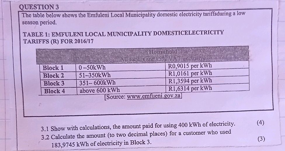 QUESTION 3 The table below shows the | StudyX