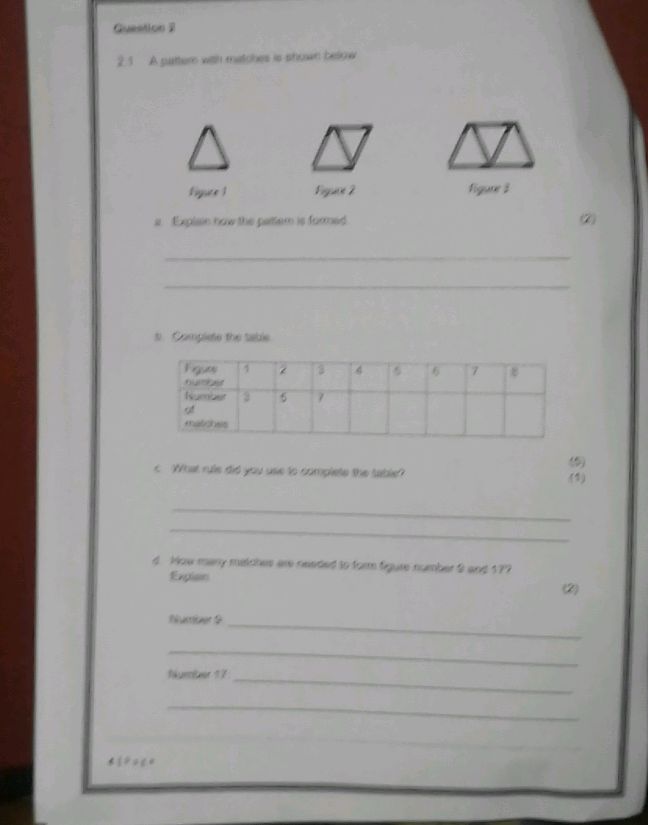 2. 1 A pattern with matches is shown below | StudyX