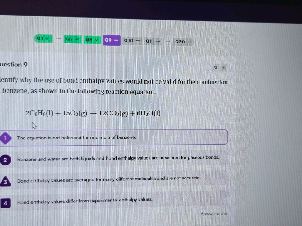 Identify why the use of bond enthalpy values | StudyX