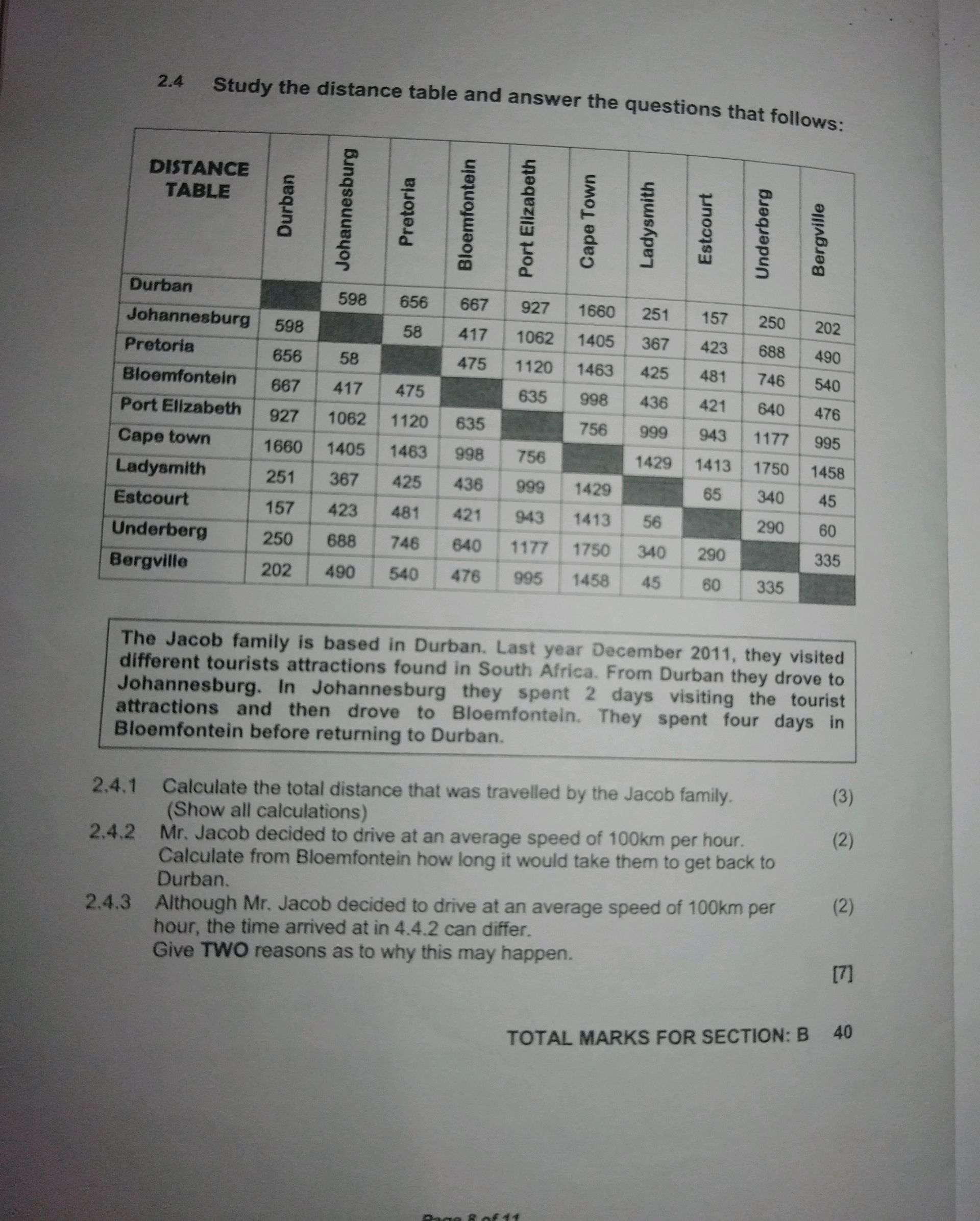 2. 4 Study the distance table and answer | StudyX