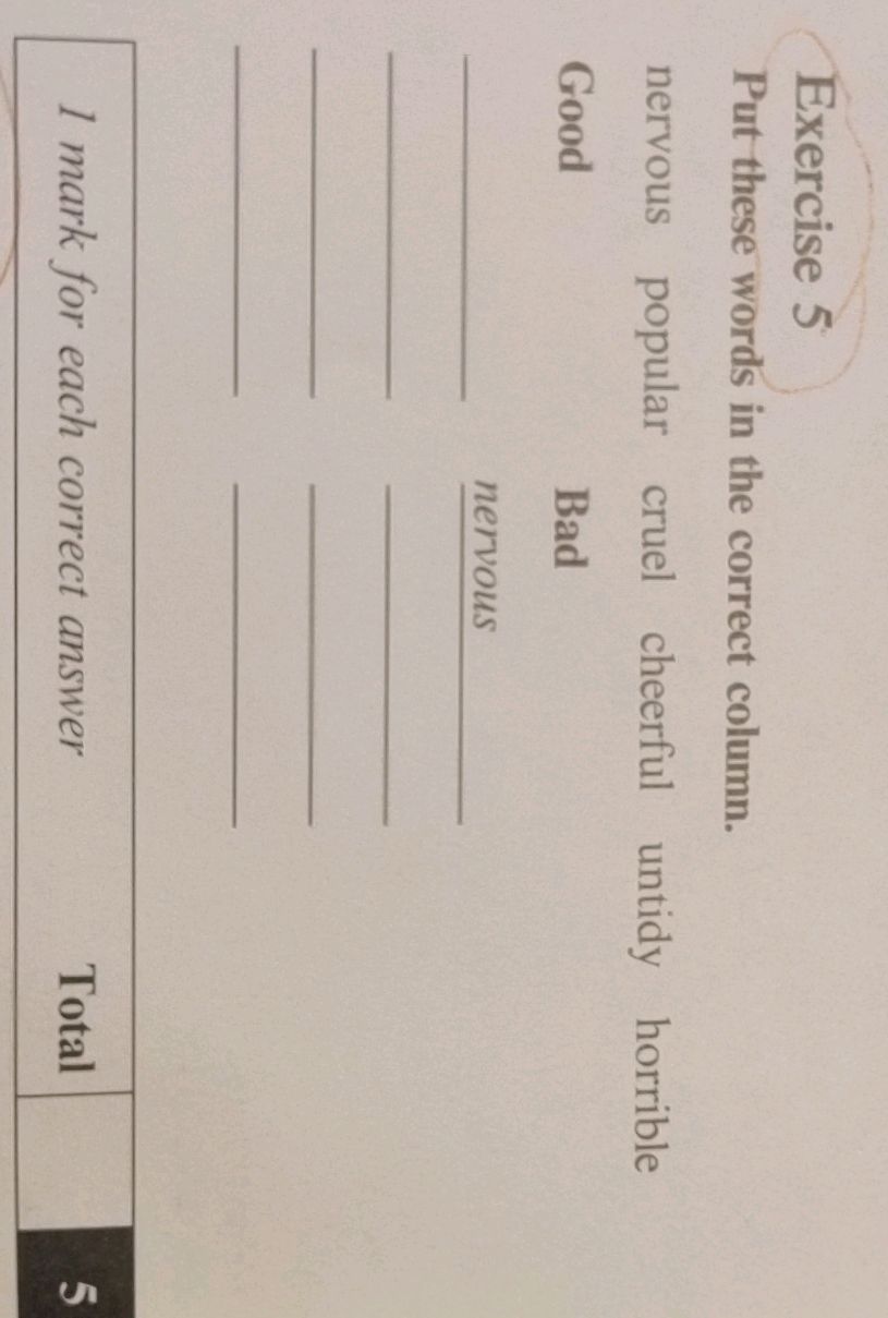 Exercise 5 Put these words in the correct | StudyX