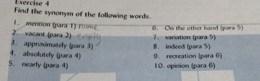 Find the synonym of the following words. 1. | StudyX