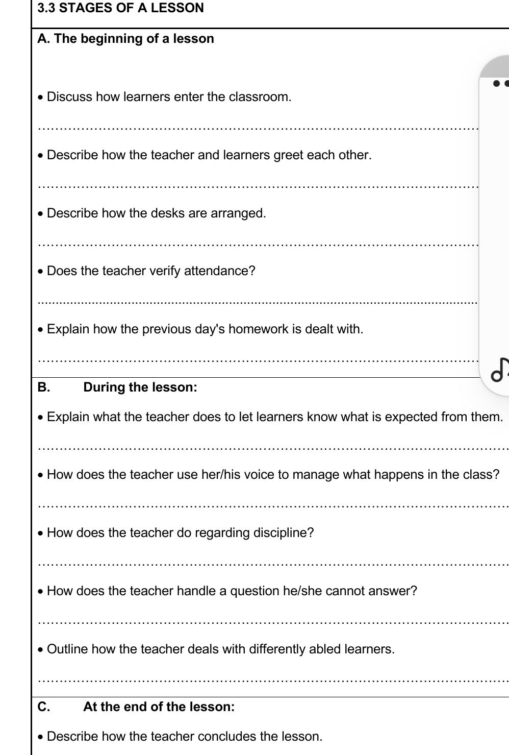 3.3 STAGES OF A LESSON A. The beginning of | StudyX