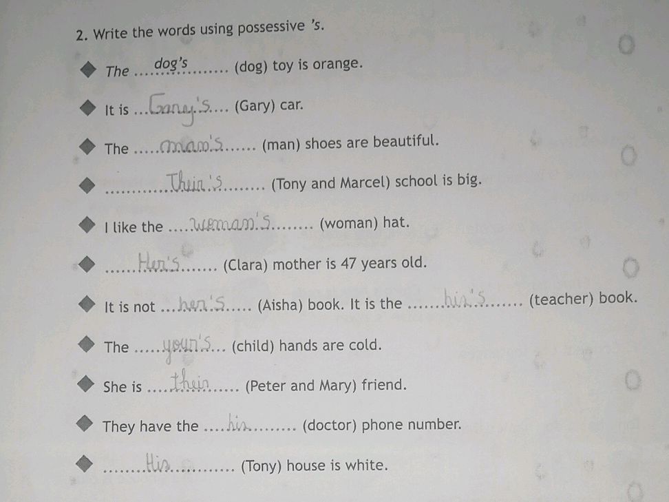 2. Write the words using possessive 's. The | StudyX