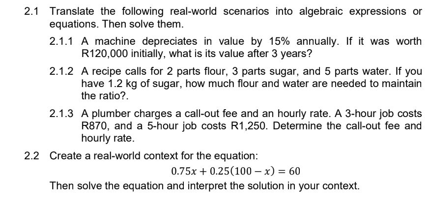 2.1 Translate the following real-world | StudyX