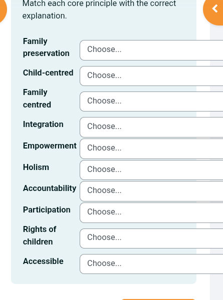 Match each core principle with the correct | StudyX