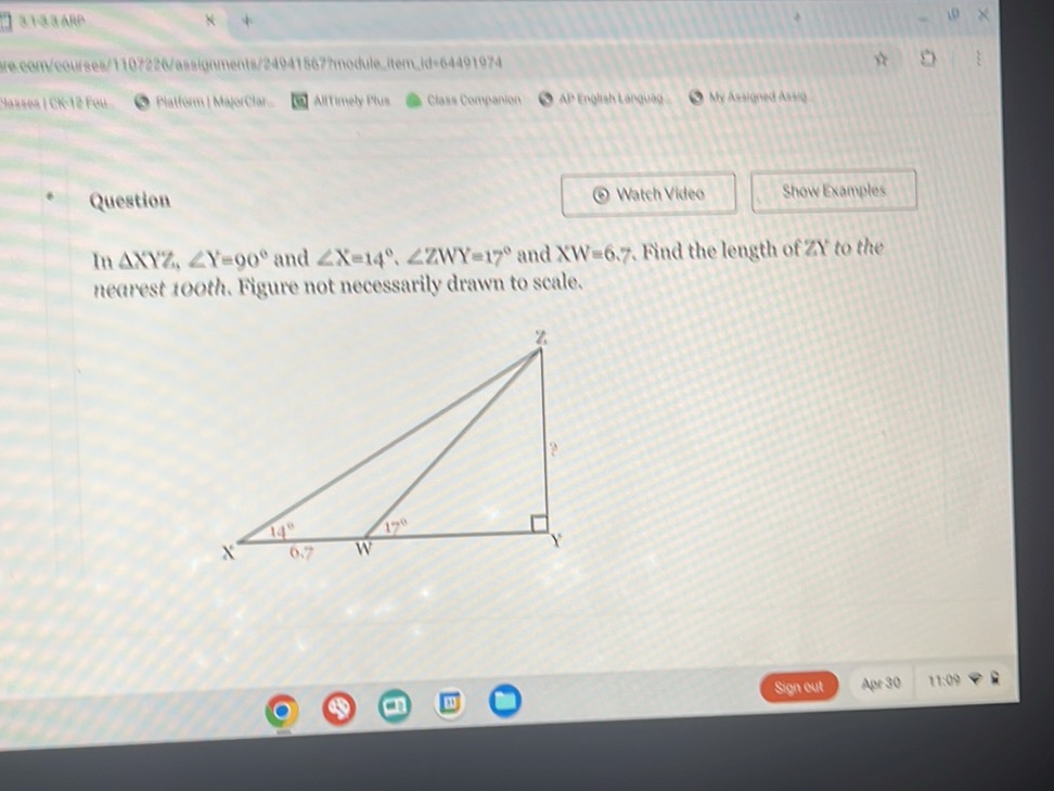 In $ XYZ$, $ Y = 90^ $ and $ X = 14^ $, $ | StudyX