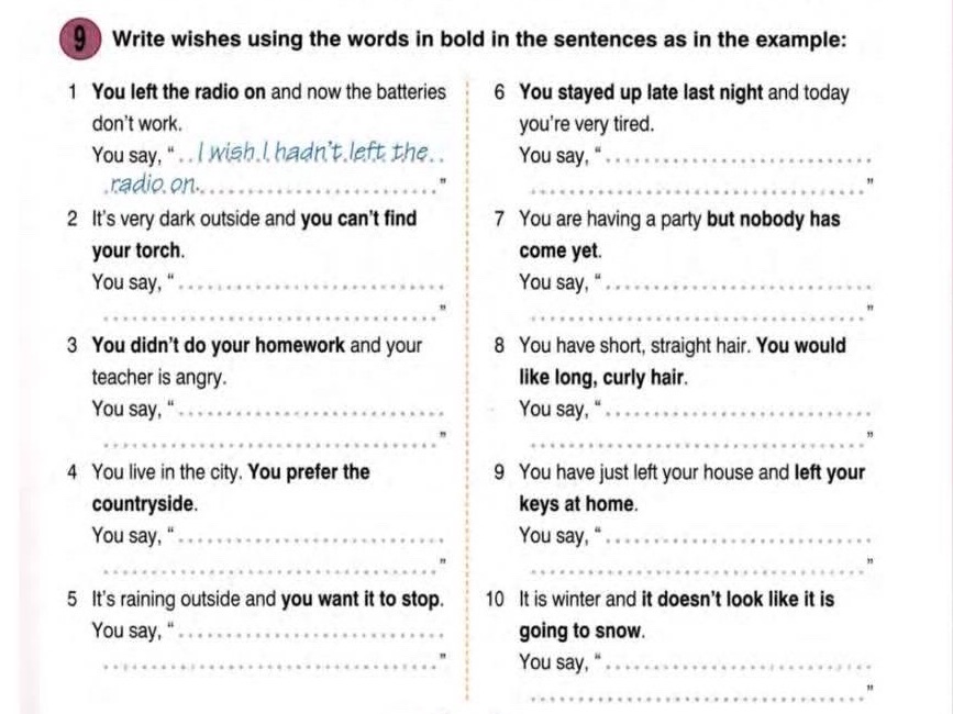 9 Write wishes using the words in bold in | StudyX