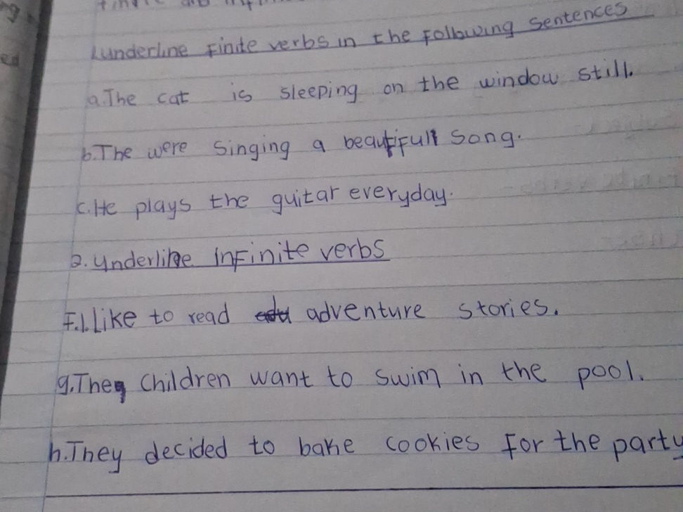 Underline finite verbs in the following | StudyX