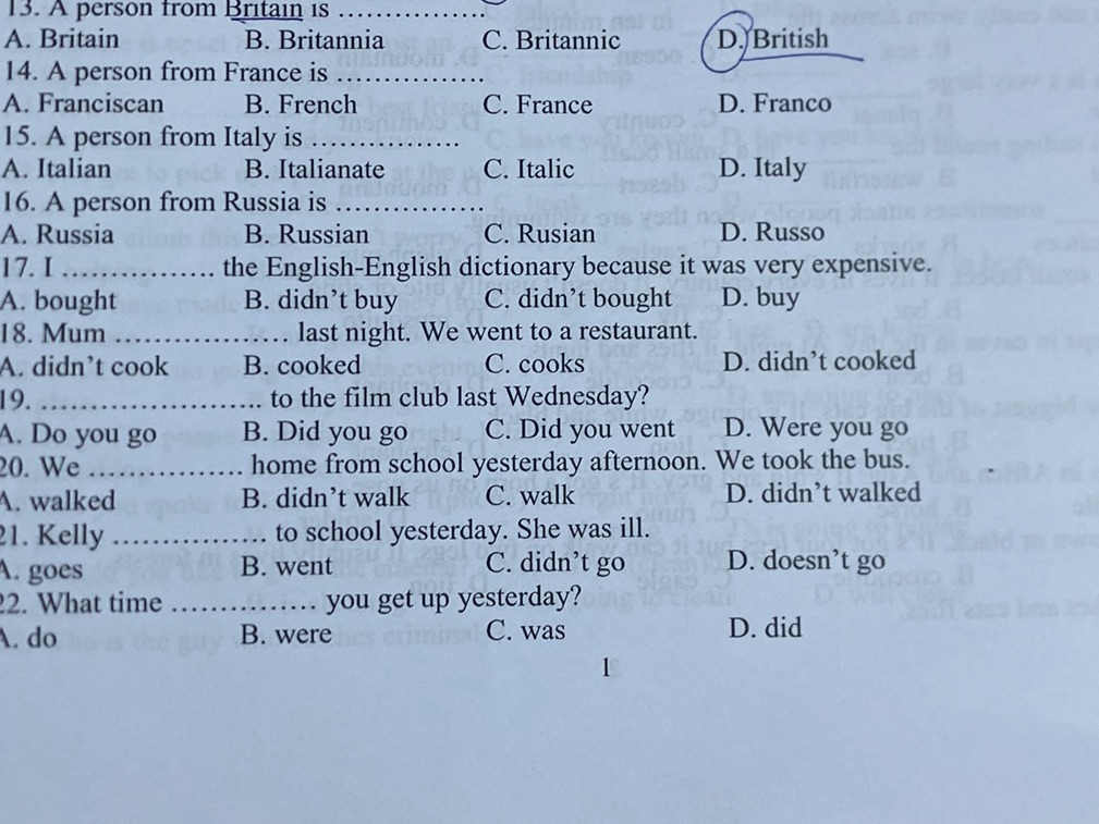 13. A person from Britain is A. Britain B. | StudyX