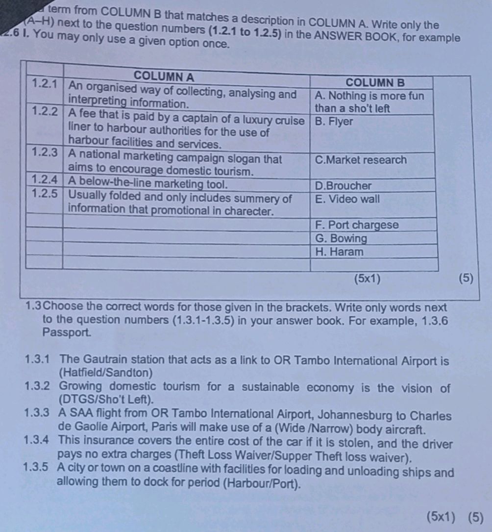 1. Match the term from COLUMN B that | StudyX