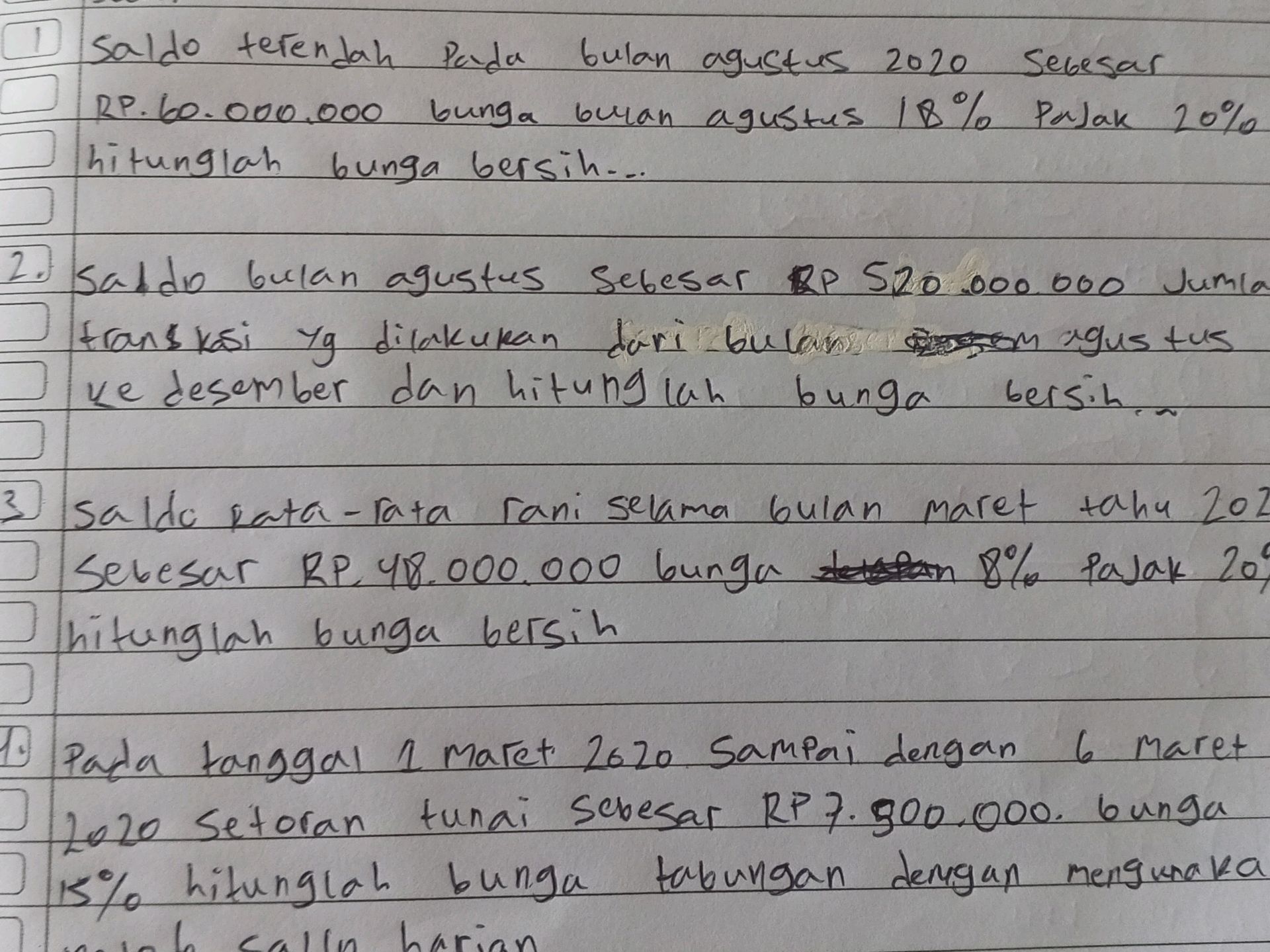 1. Saldo terendah pada bulan agustus 2020 | StudyX