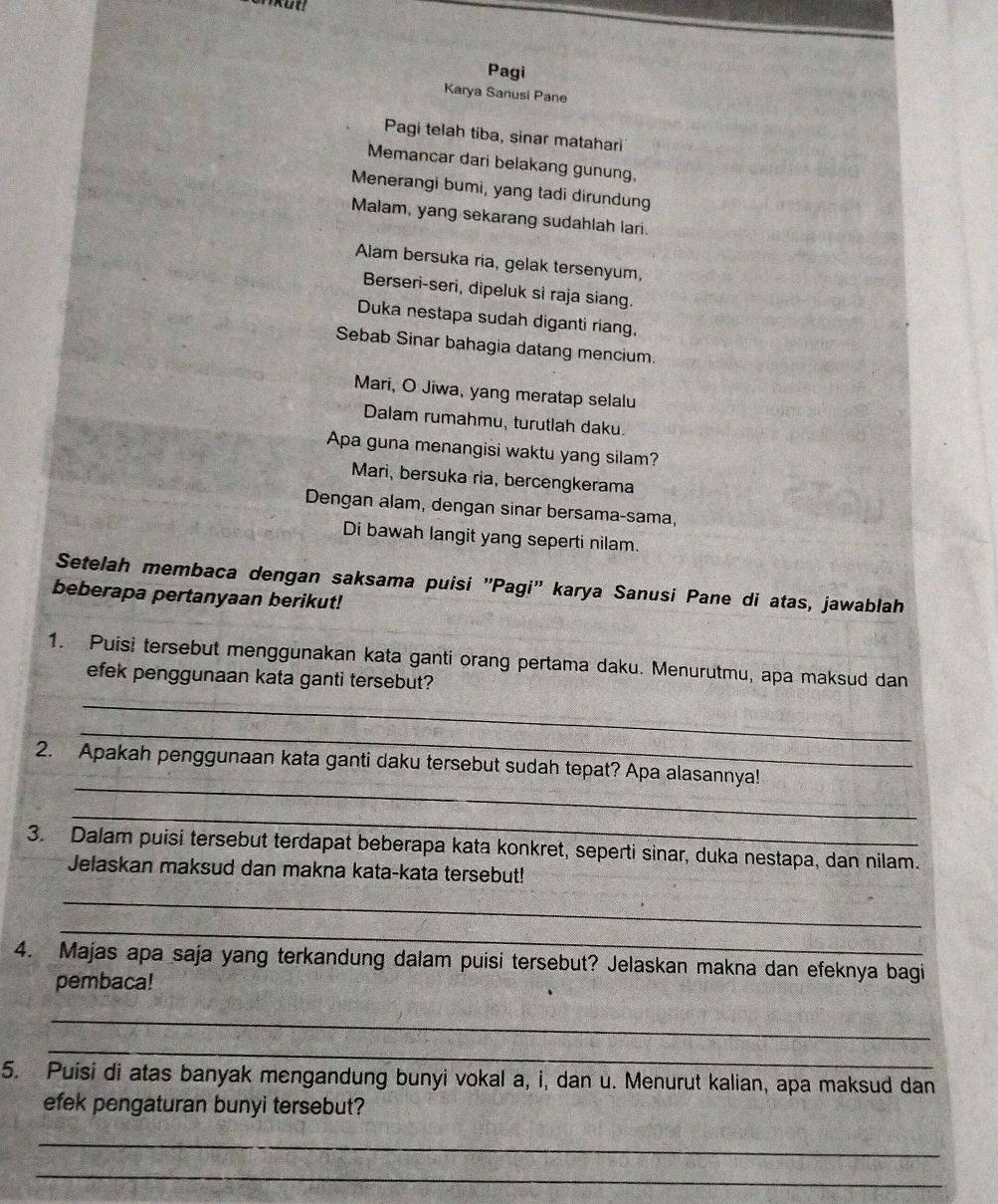 Setelah membaca dengan saksama puisi "Pagi" | StudyX