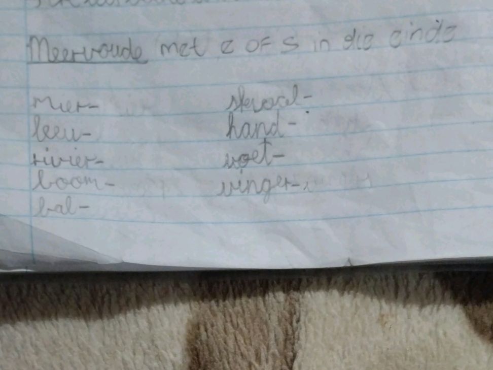 Meervoude met e of 's in die einde Mier- | StudyX