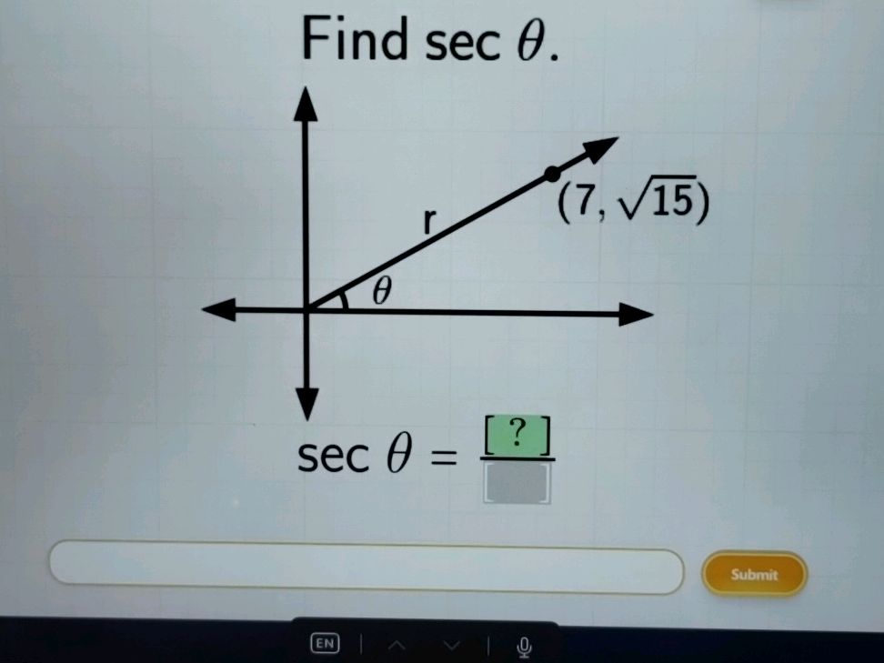 Find sec θ using coordinates | StudyX