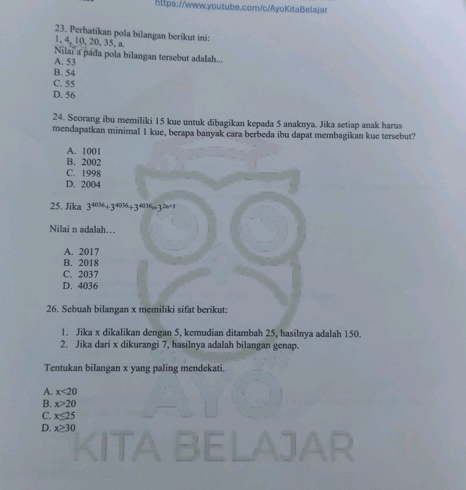 23. Perhatikan pola bilangan berikut ini: 1, | StudyX