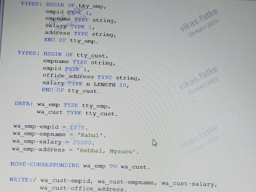 TYPES: BEGIN OF tty_emp, empid TYPE i, | StudyX