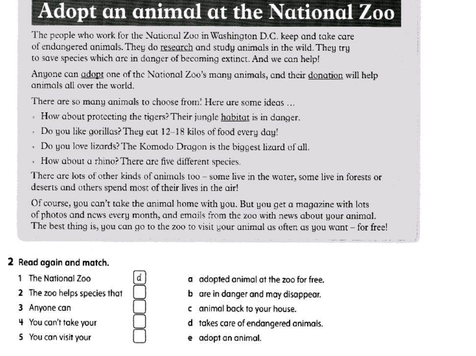 2 Read again and match. 1 The National Zoo | StudyX