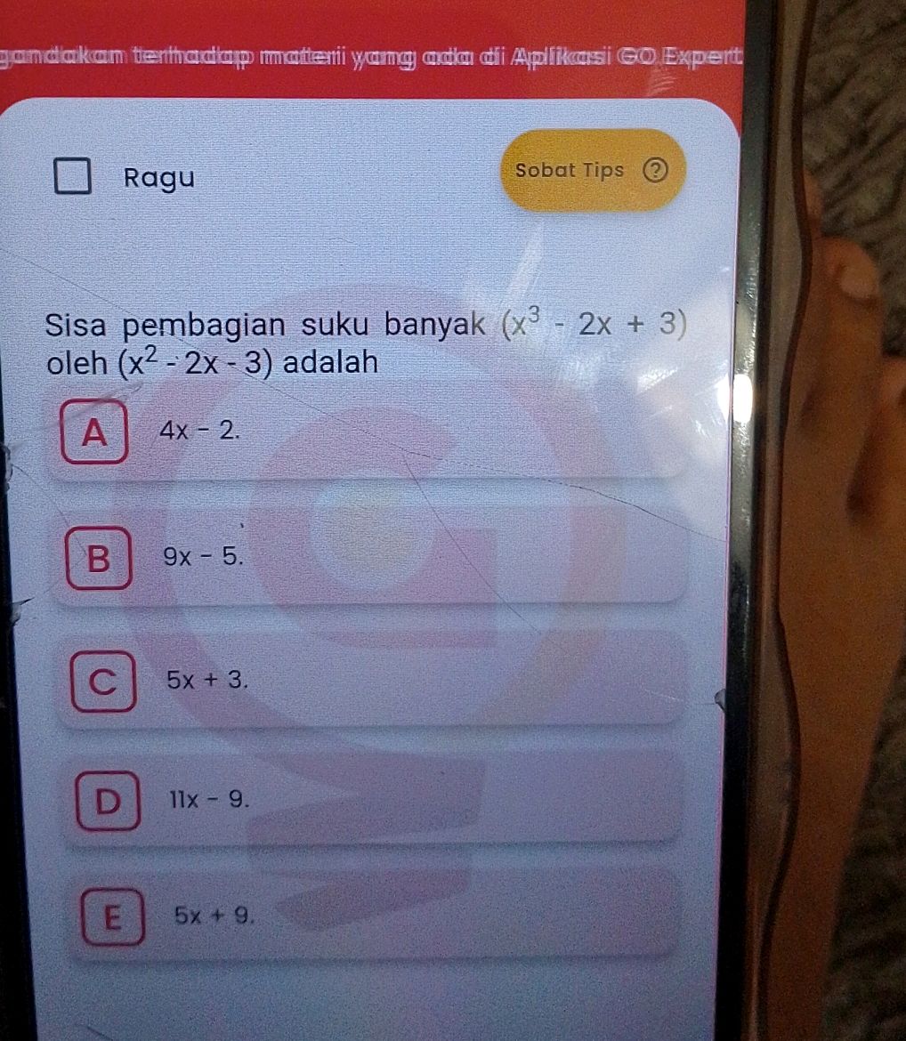 Sisa pembagian suku banyak ($x^3 - 2x + 3$) | StudyX