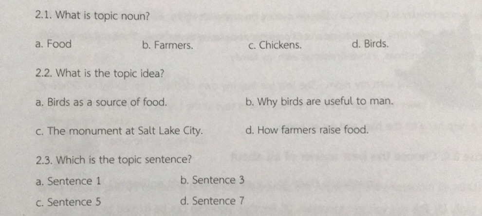 2.1. What is topic noun? a. Food b. | StudyX