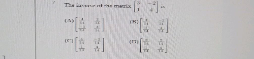7. The inverse of the matrix $ 3 -2 1 | StudyX