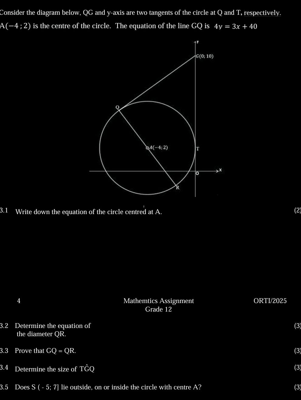 Consider the diagram below, QG and y-axis | StudyX