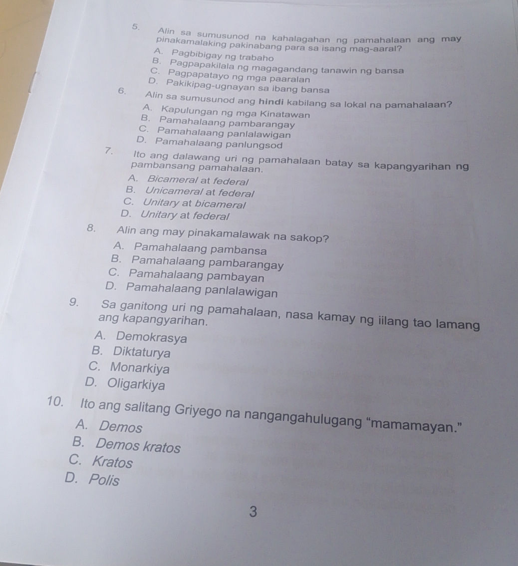 5. Alin sa sumusunod na kahalagahan ng | StudyX