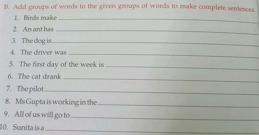 B. Add groups of words to the given groups | StudyX