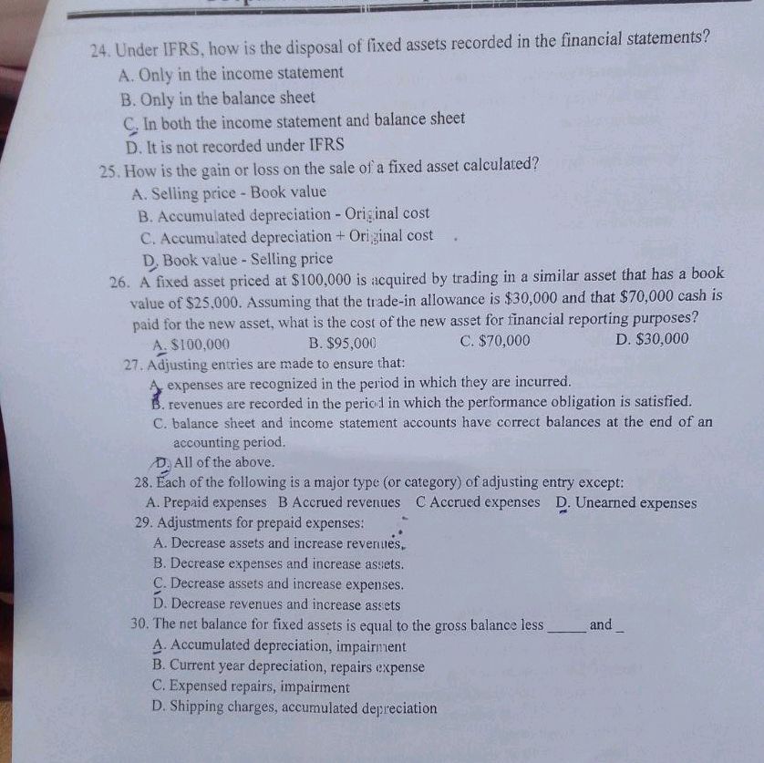 24. Under IFRS, how is the disposal of fixed | StudyX