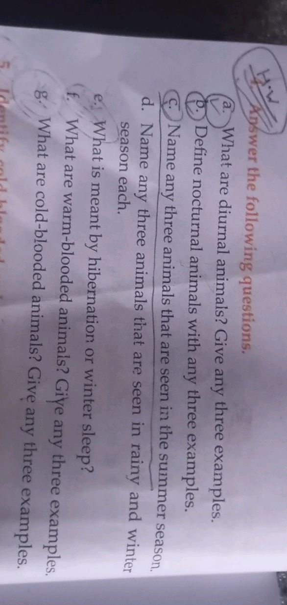 a. What are diurnal animals? Give any three | StudyX