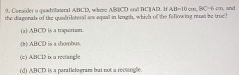 9. Consider a quadrilateral ABCD, where | StudyX