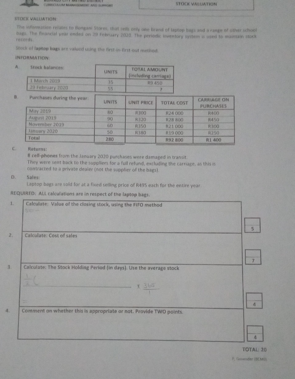 1. Calculate: Value of the closing stock, | StudyX