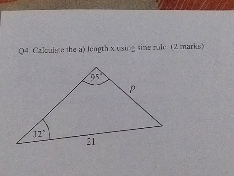 Q4. Calculate the a) length x using sine | StudyX