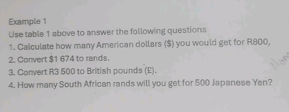 Example 1 Use table 1 above to answer the | StudyX