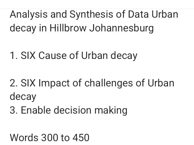 Analysis and Synthesis of Data Urban decay | StudyX