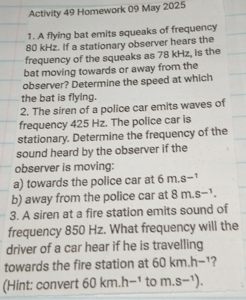 1. A flying bat emits squeaks of frequency | StudyX