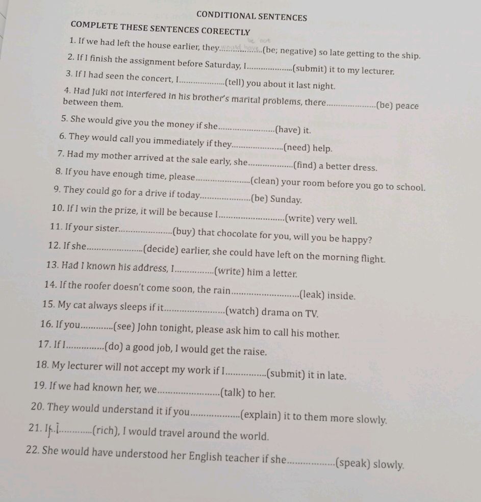 CONDITIONAL SENTENCES COMPLETE THESE | StudyX