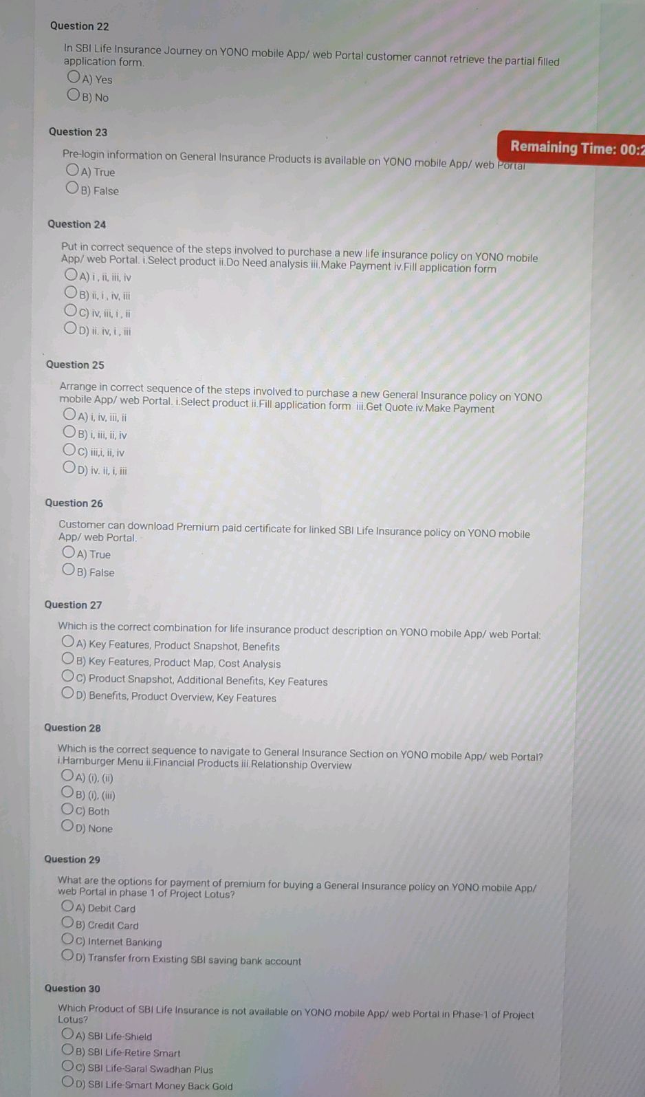 Question 22 In SBI Life Insurance Journey on | StudyX