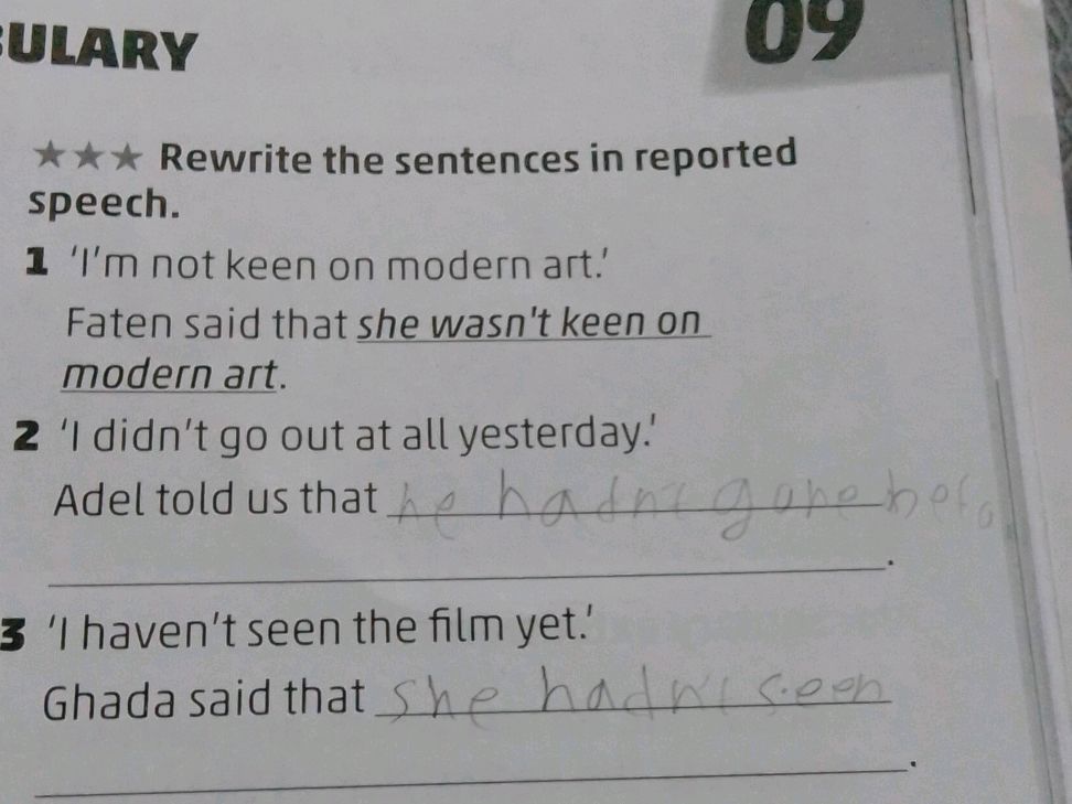 Rewrite the sentences in reported speech. 1 | StudyX