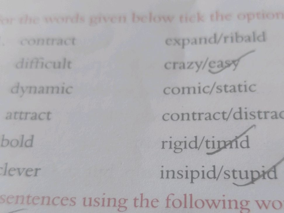 For the words given below tick the option | StudyX