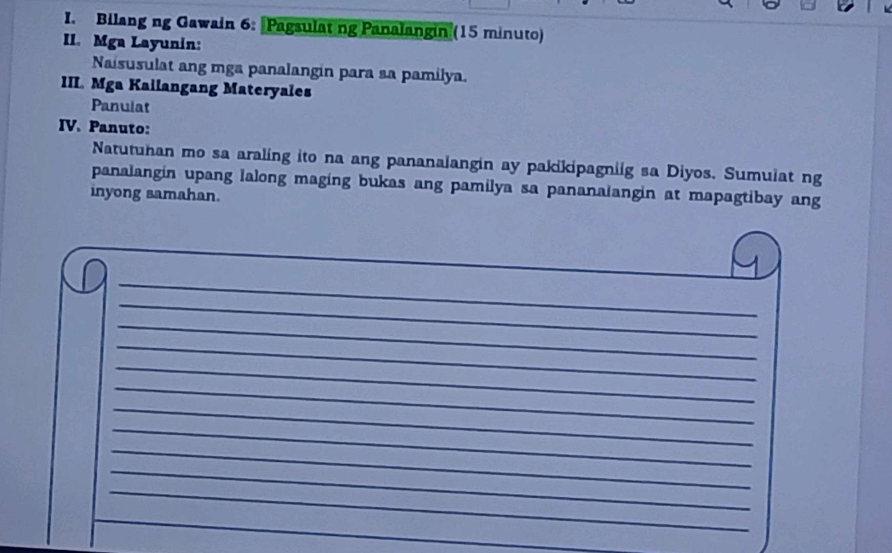 1 Bllang ng Gawain 6 Pagsular ing Panalangin | StudyX