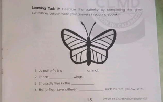 Learning Task 2 Describe the butterfly by | StudyX