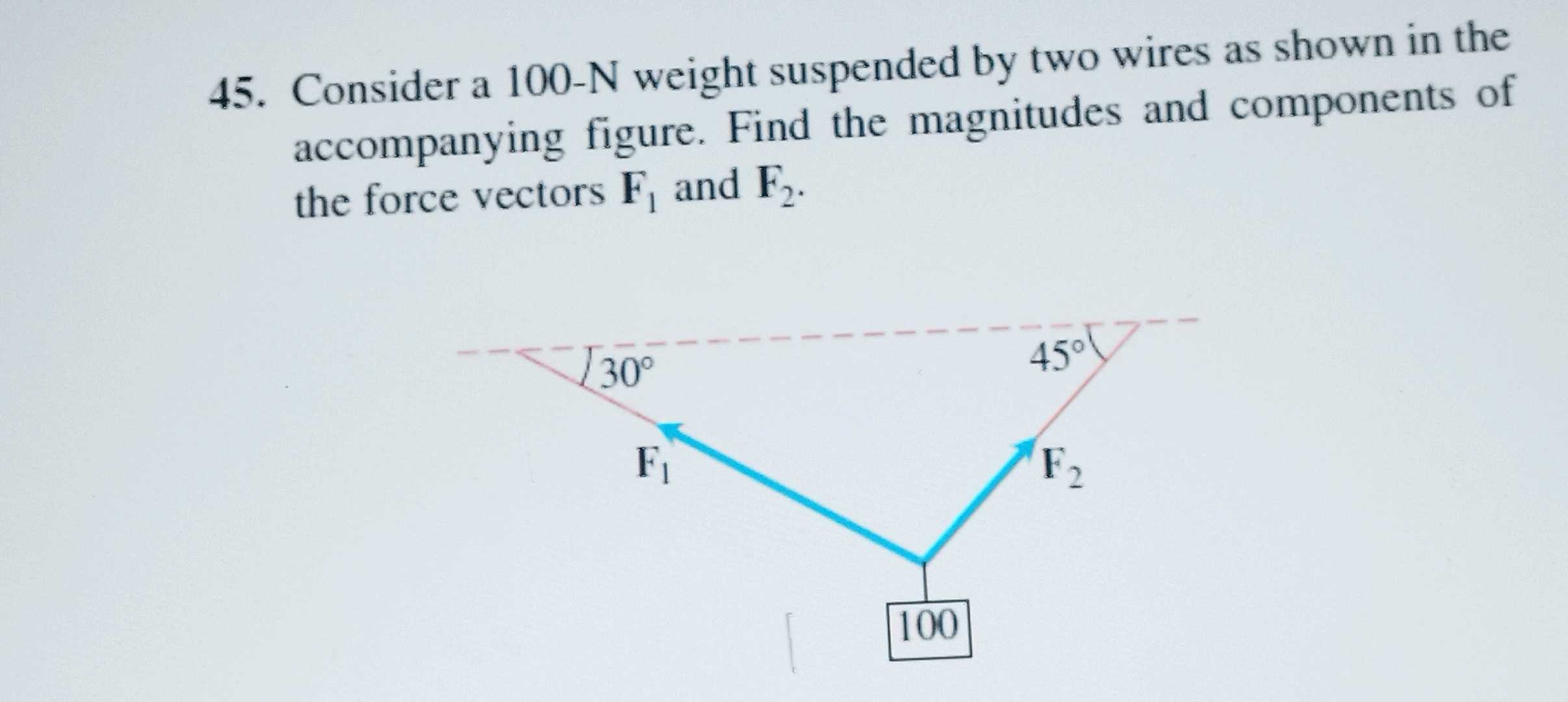 45 Consider a 100- N weight suspended by two | StudyX