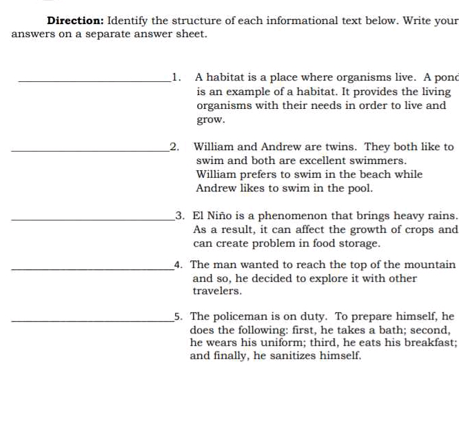 Direction Identify the structure of each | StudyX